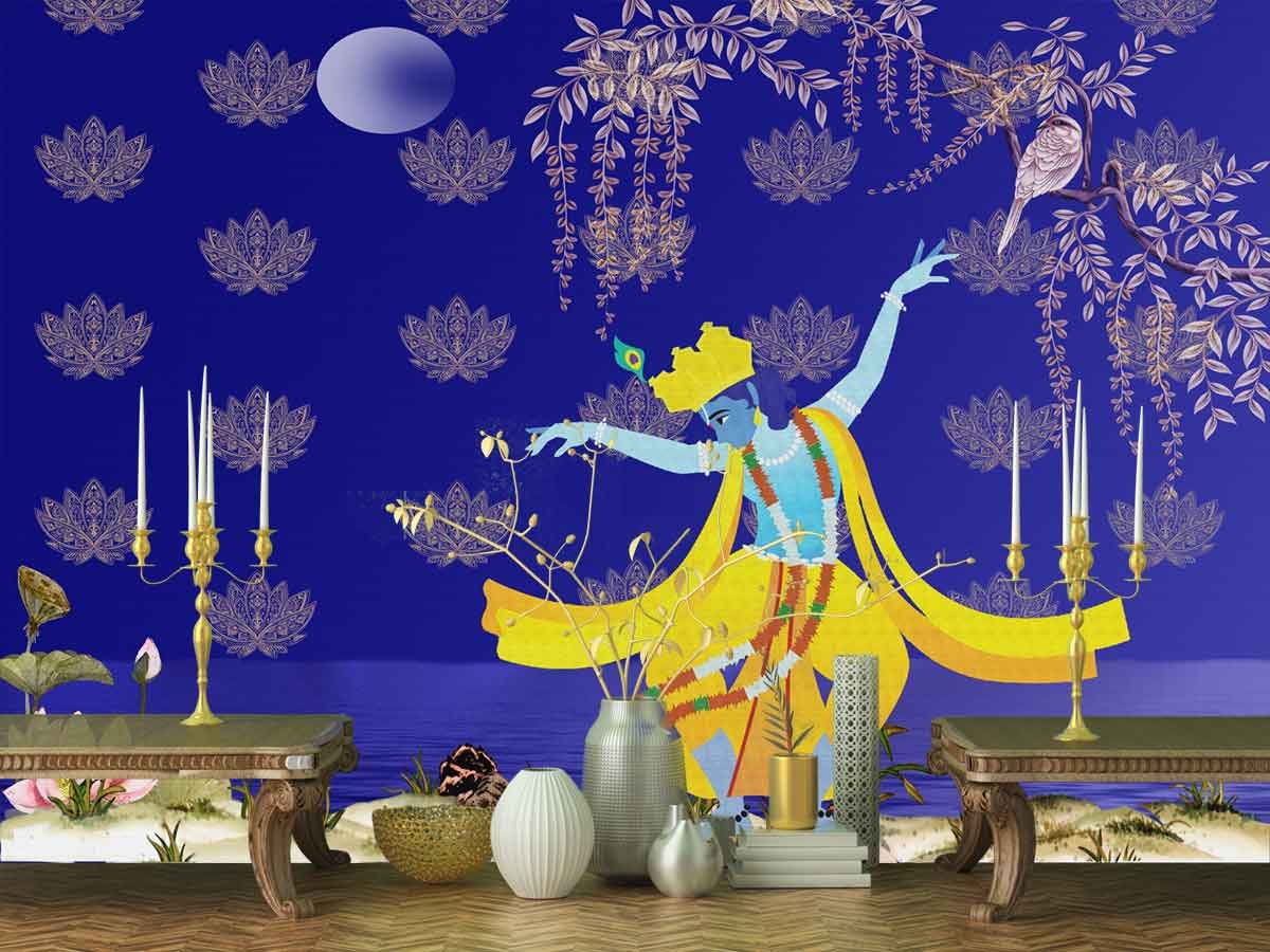 Lord Krishna Dancing Mural Wallpaper